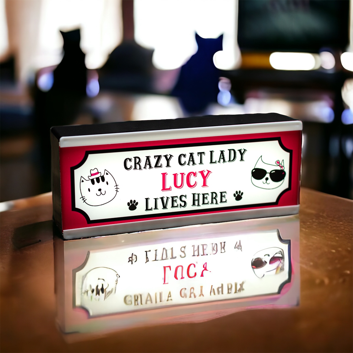Personalised Room Light Box Cat Lady - Unique Pet Lover Gift